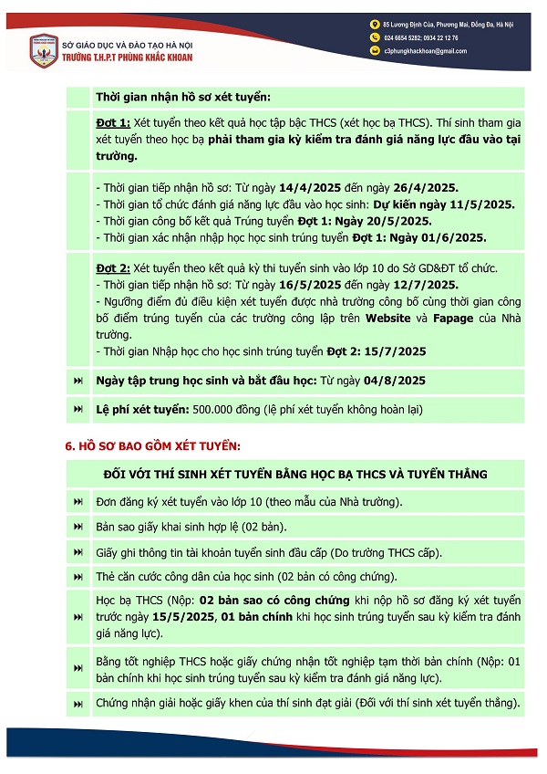 Thông tin tuyển sinh vào lớp 10 năm học 2025-2026 | Trường THPT Phùng Khắc Khoan